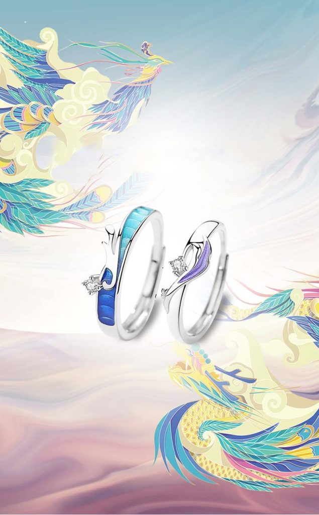 【Nhẫn đôi bạc đính đá CZ rồng phượng LILI_449175 】 - LiLi.vn